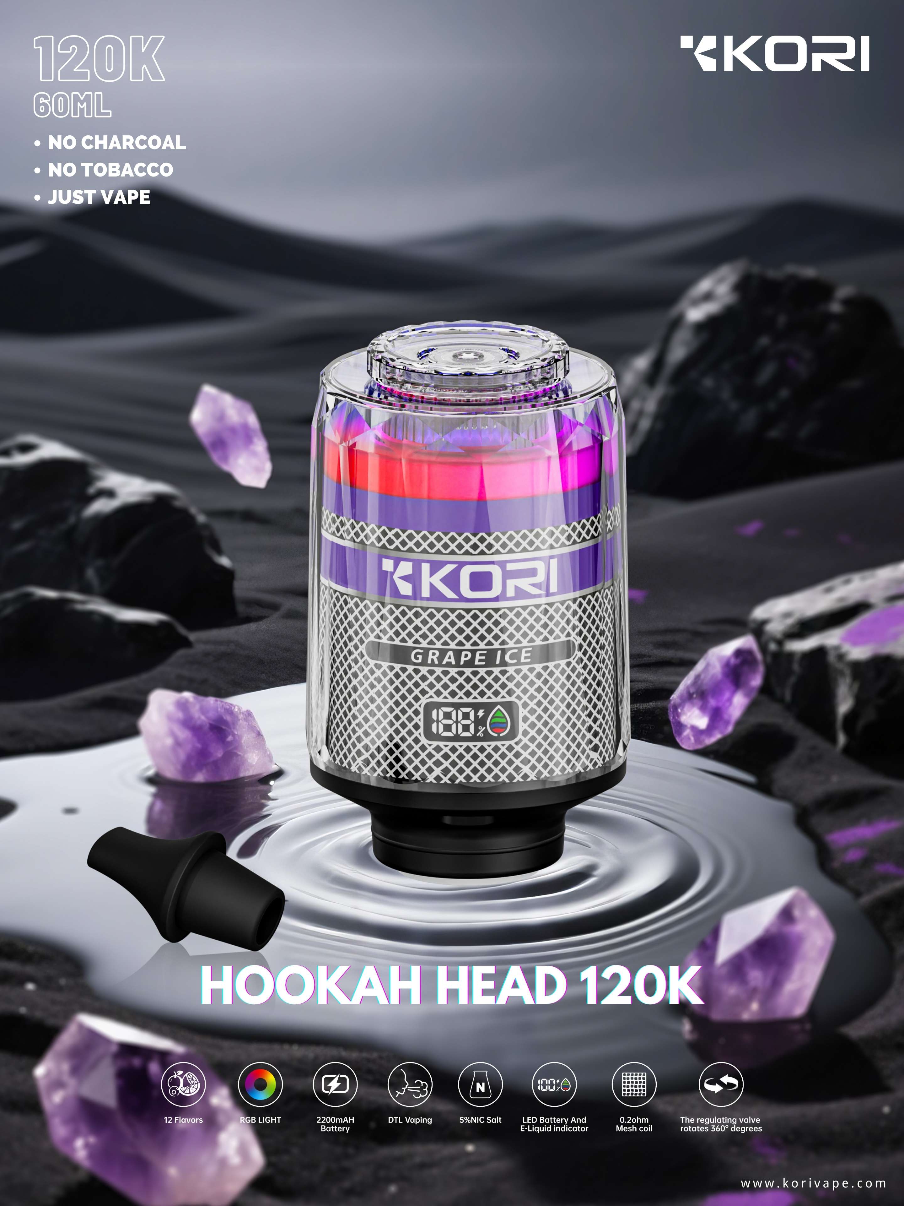 Kori Hookah Vape Head 120K | 5% | (120000 Puff) - Qty per pack 4 ...